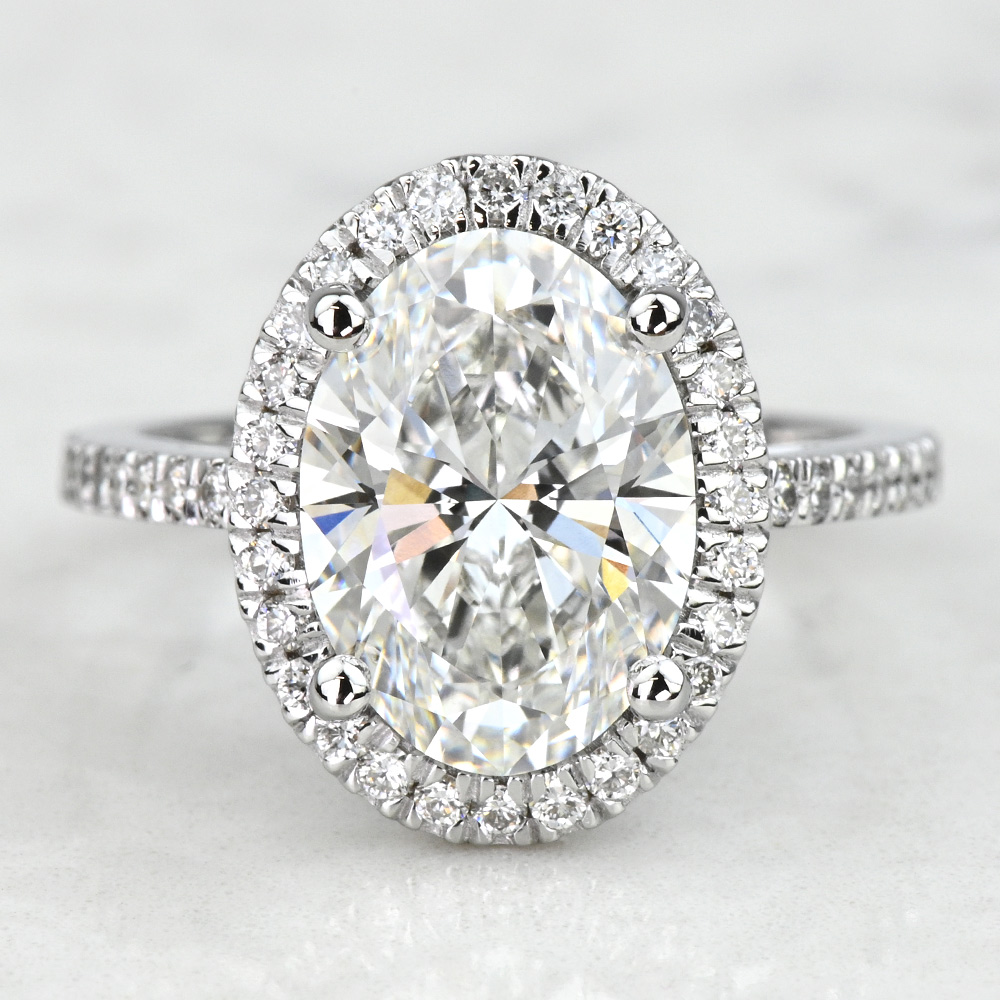 4 Carat Lab Created Oval Diamond Floating Halo Pave Engagement Ring
