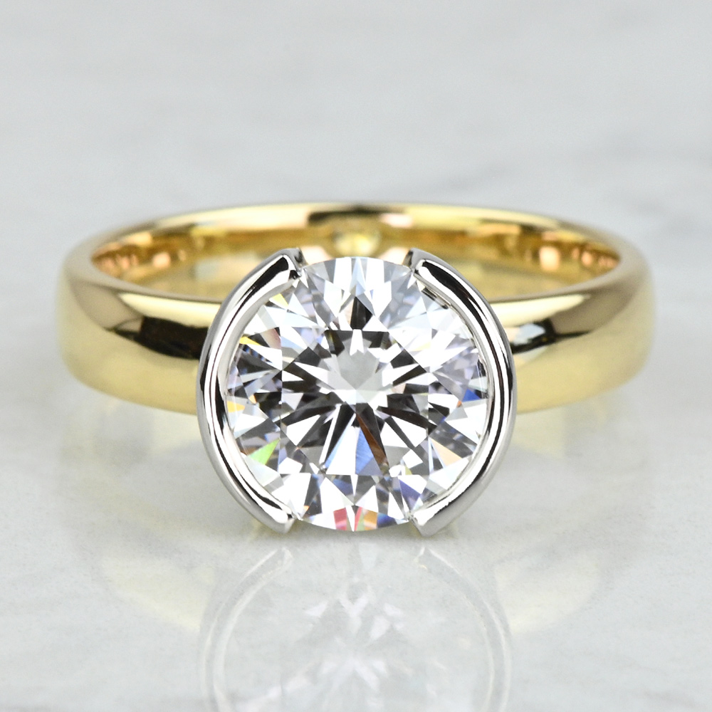 4 Carat Lab Created Round Diamond Custom Two-Tone Half Bezel Engagement ...