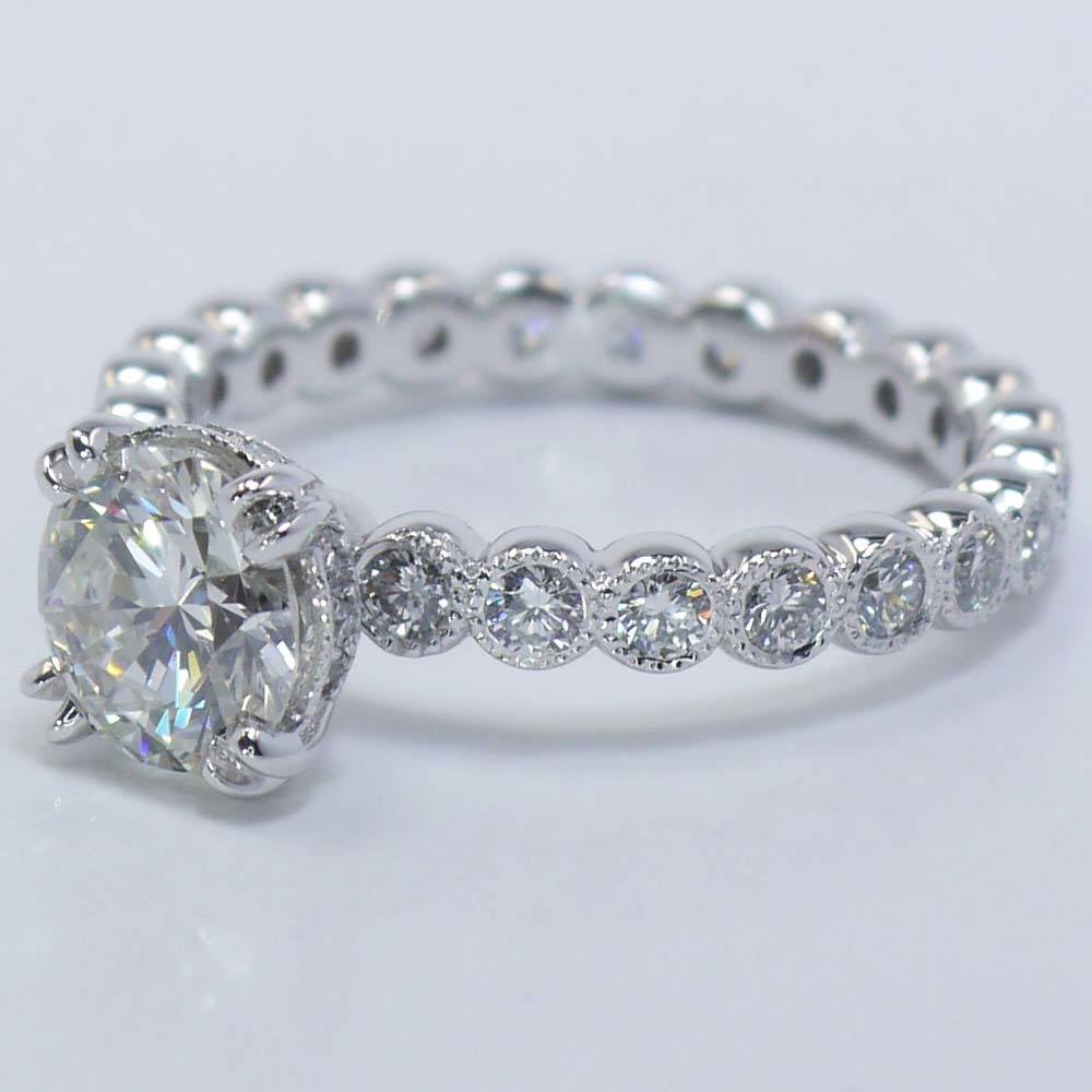 1 Carat Milgrain Bezel Engagement Ring With Diamond Band