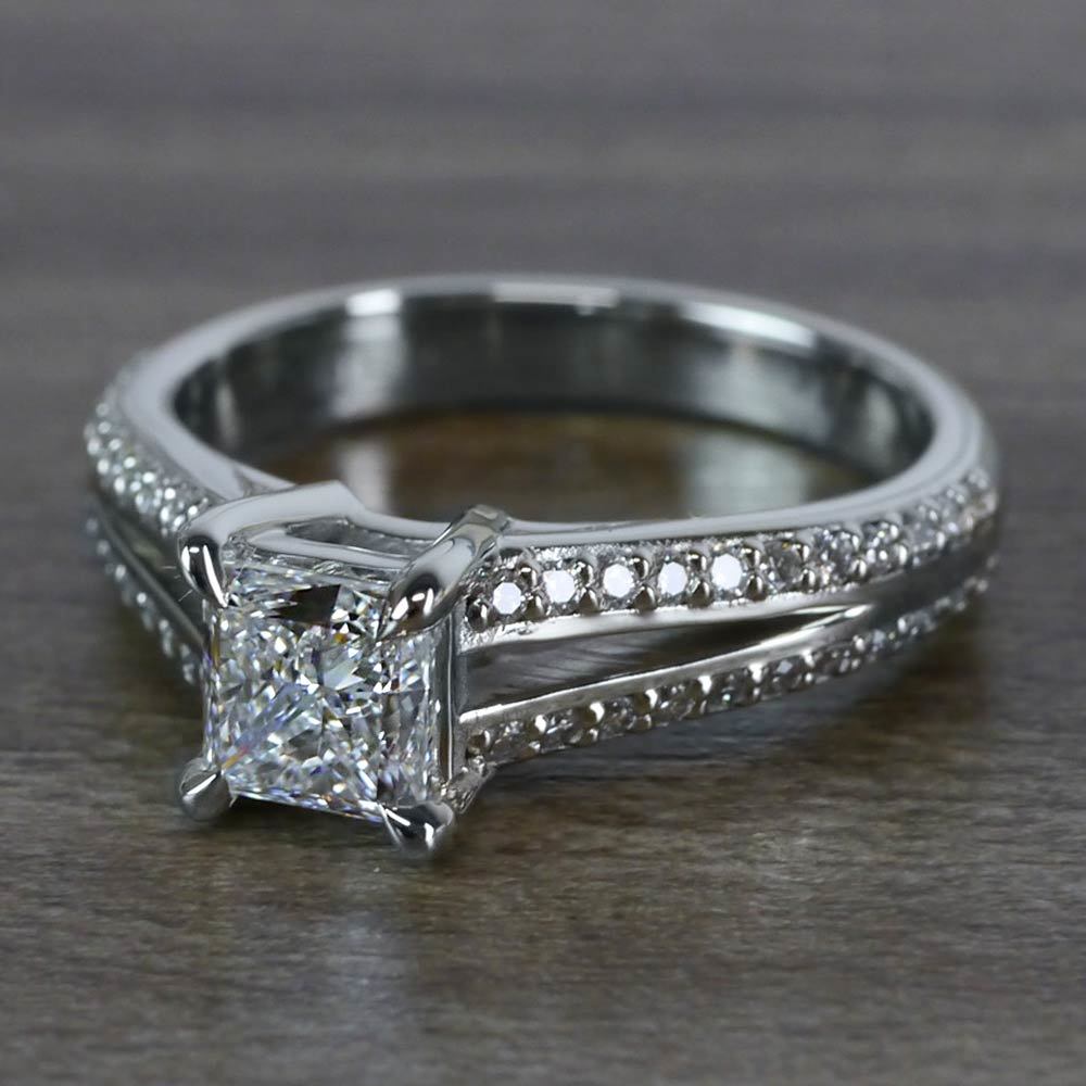 Beautiful Princess Cut Diamond Split Shank Diamond Engagement Ring