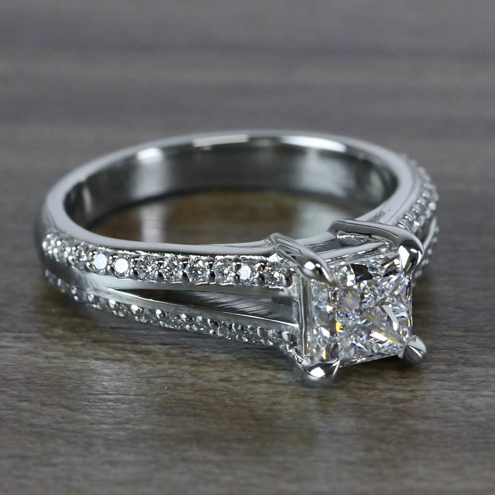 Beautiful Princess Cut Diamond Split Shank Diamond Engagement Ring