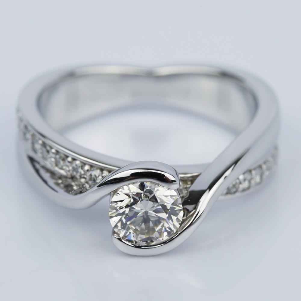 Bezel Diamond Bridge Engagement Ring in White Gold (0.80 ct.)