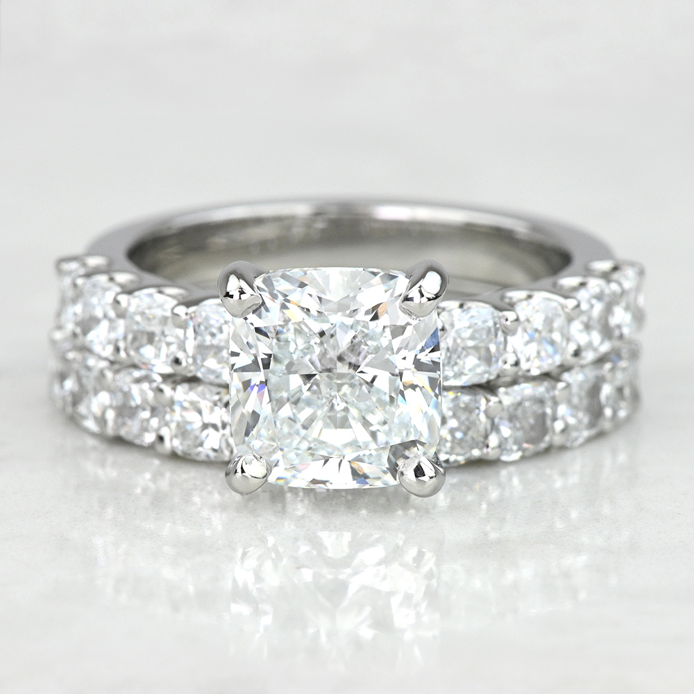 Custom 3.50 Carat Lab Created Cushion Diamond Bridal Set