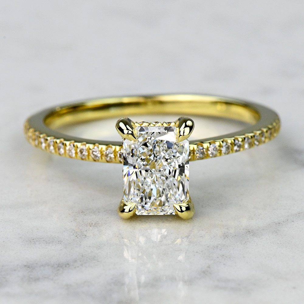 Lab Created 1 Carat Radiant Diamond Petite Pave Engagement Ring