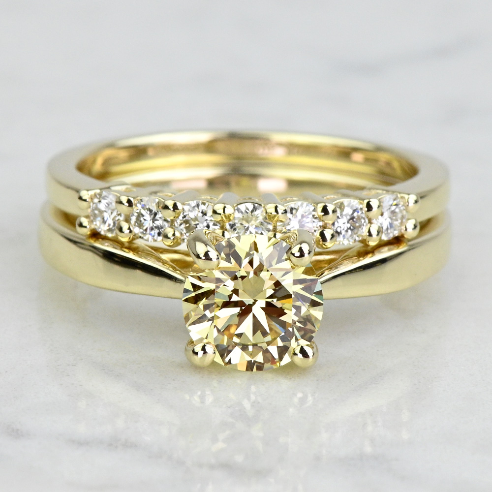 Lab Created Fancy Yellow Round Diamond Solitaire & Seven Stone Bridal Set