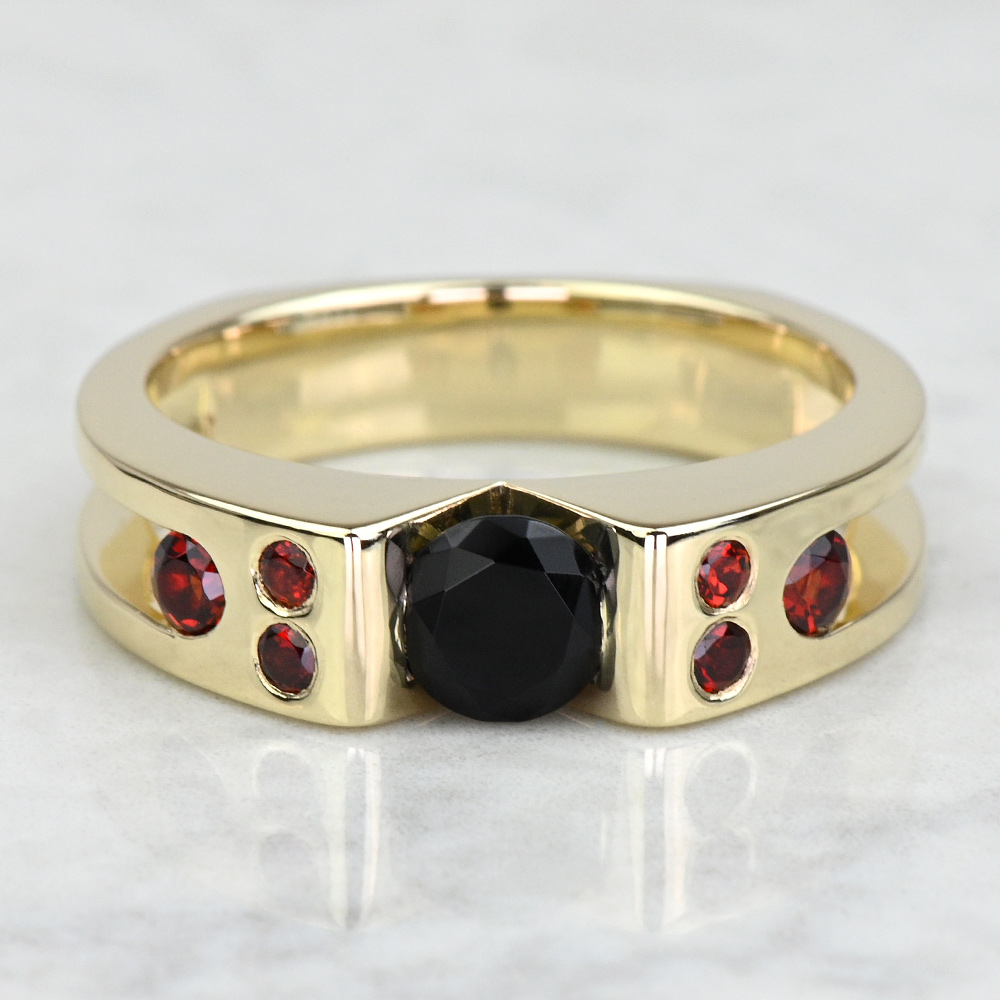 Men's Onyx Gemstone Mangagement™ Ring With Garnet Side Stones