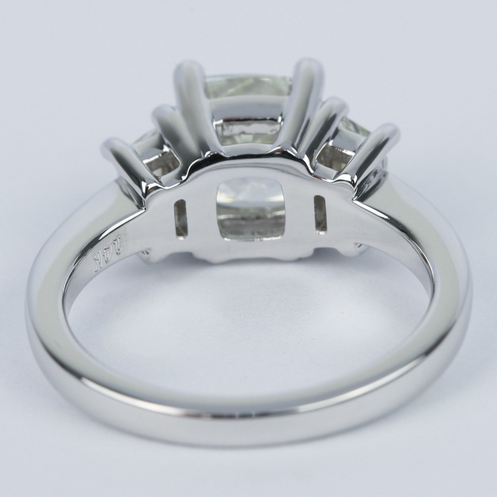 Three-Stone Trapezoid Engagement Ring with Cushion Diamond