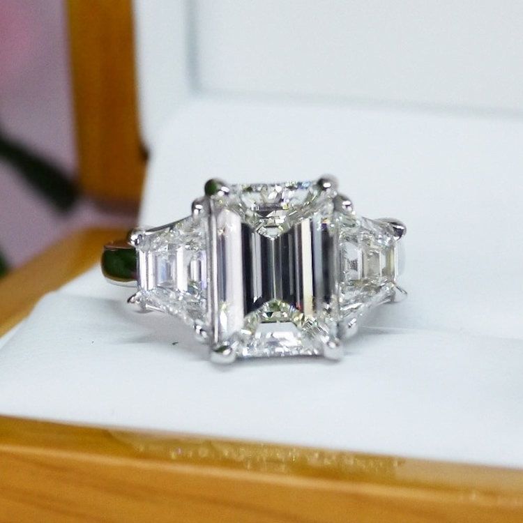 Two Carat Emerald Cut Diamond Ring With Trapezoid Accents