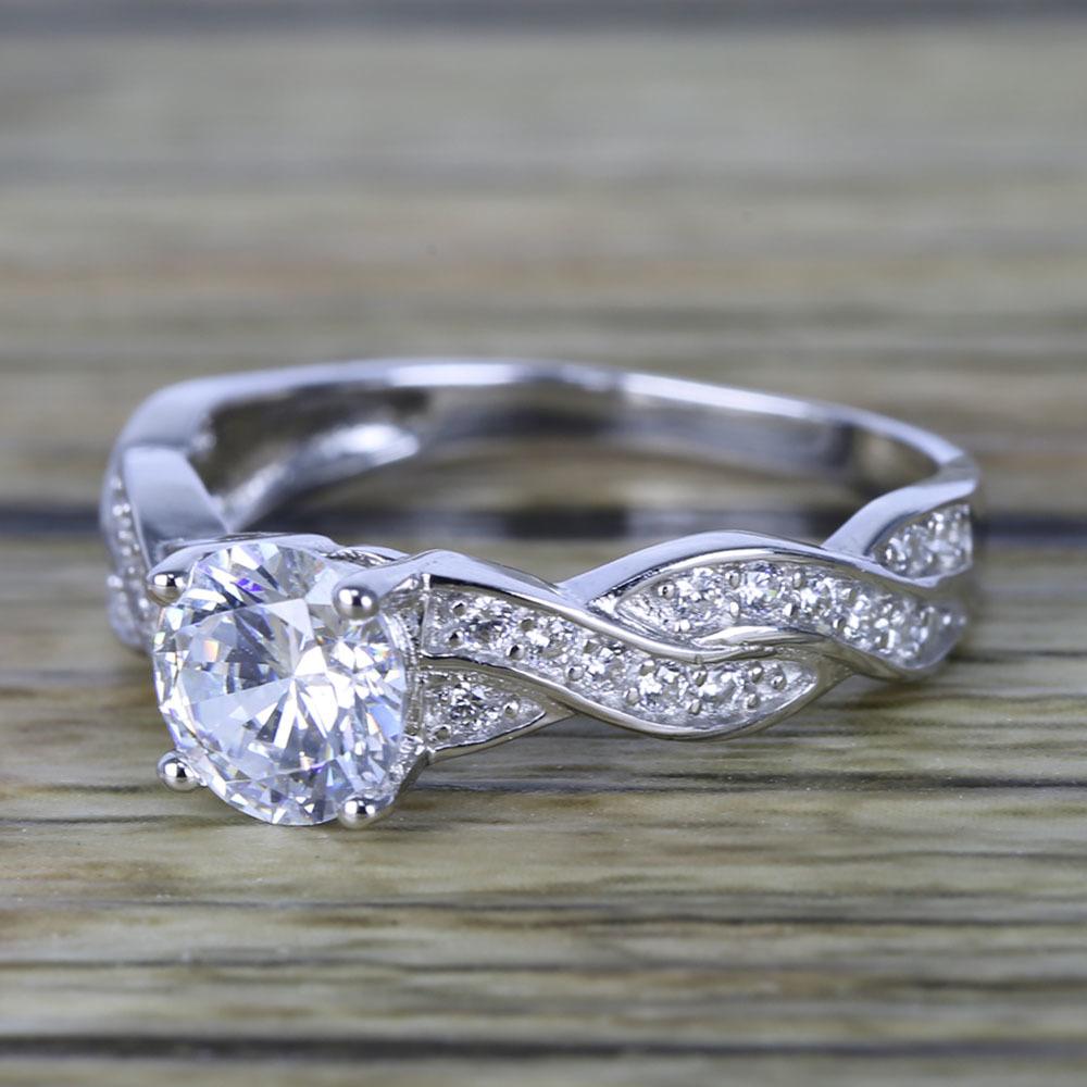 Twisted Pave Round Cut Diamond Ring In Platinum