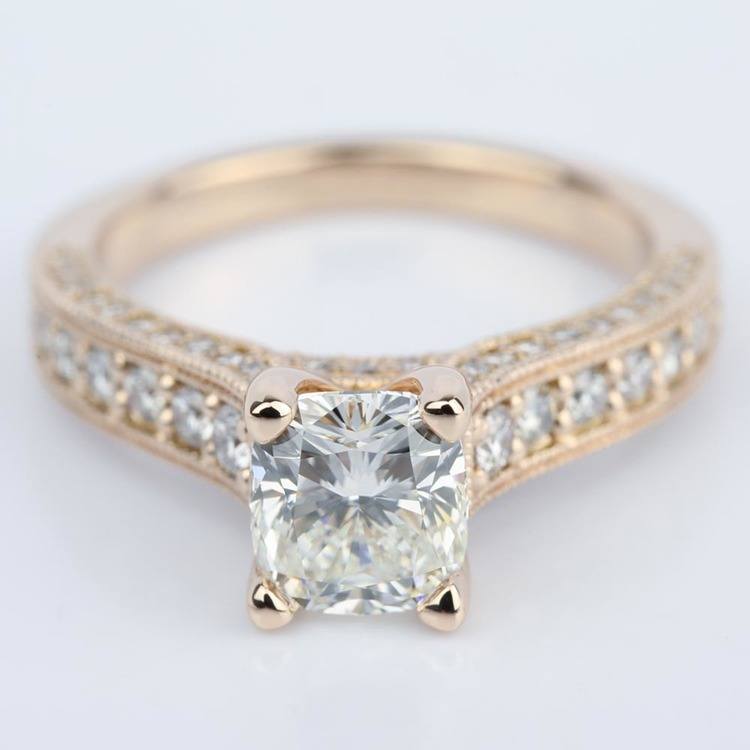 Vintage Milgrain Engagement Ring With Cushion Diamond