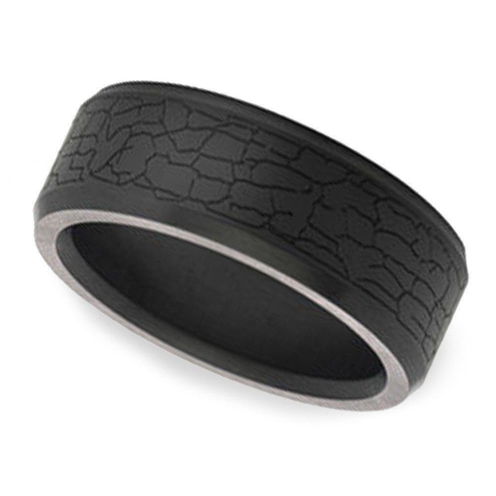 Ares Laser Carved Mud Crack Elysium Band (8mm) | Brilliance Mens Rings