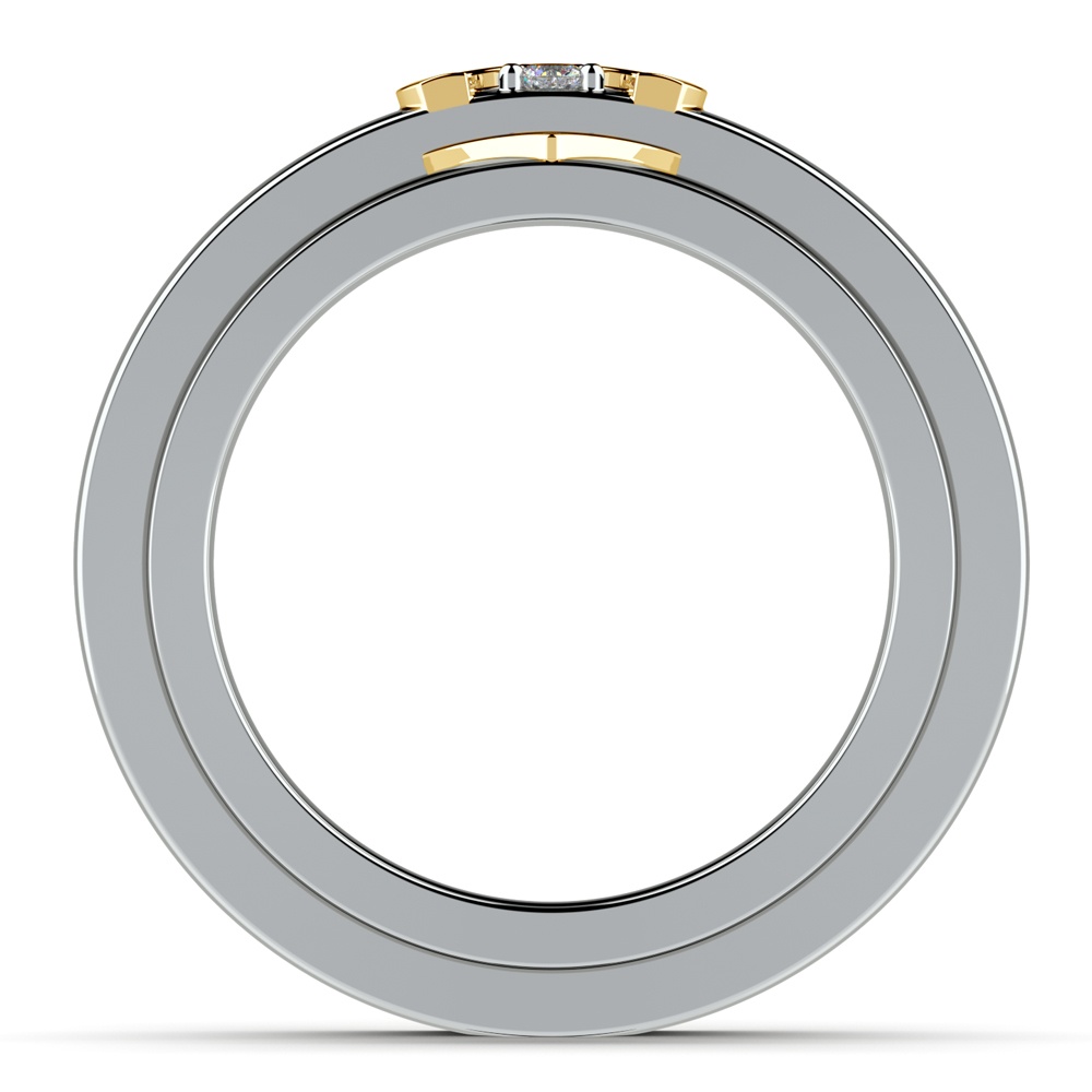 Matching Split Heart Diamond Wedding Ring Set in White and Yellow Gold