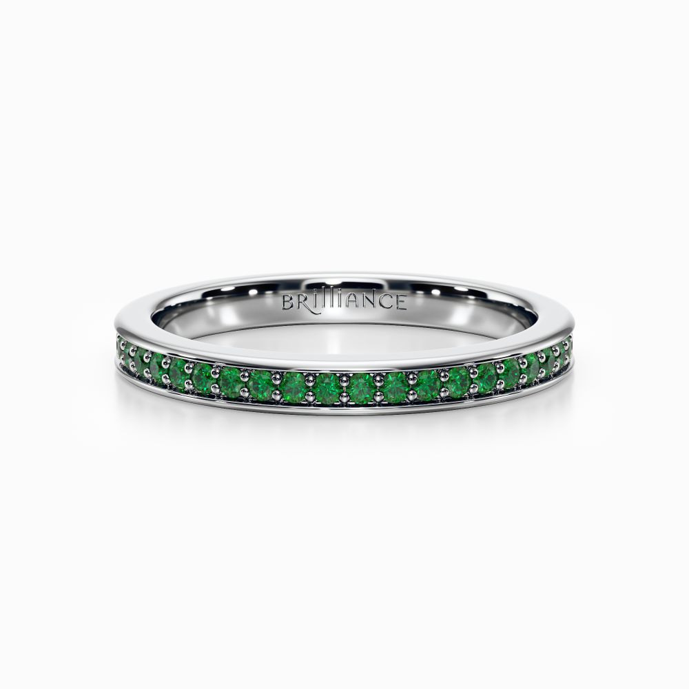 Pave Set Emerald Gemstone Stacking Ring In Platinum