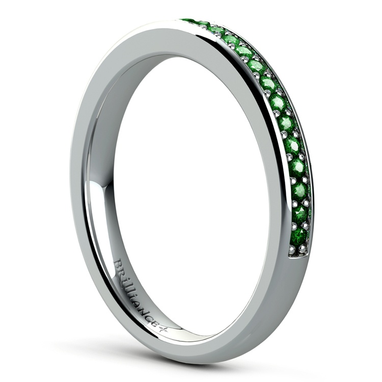 Pave Set Emerald Gemstone Stacking Ring In Platinum